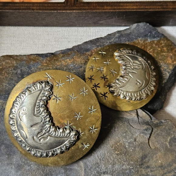 Vintage | Accessories | Vintage Brass And Silver Moon Belt Buckle Set ...